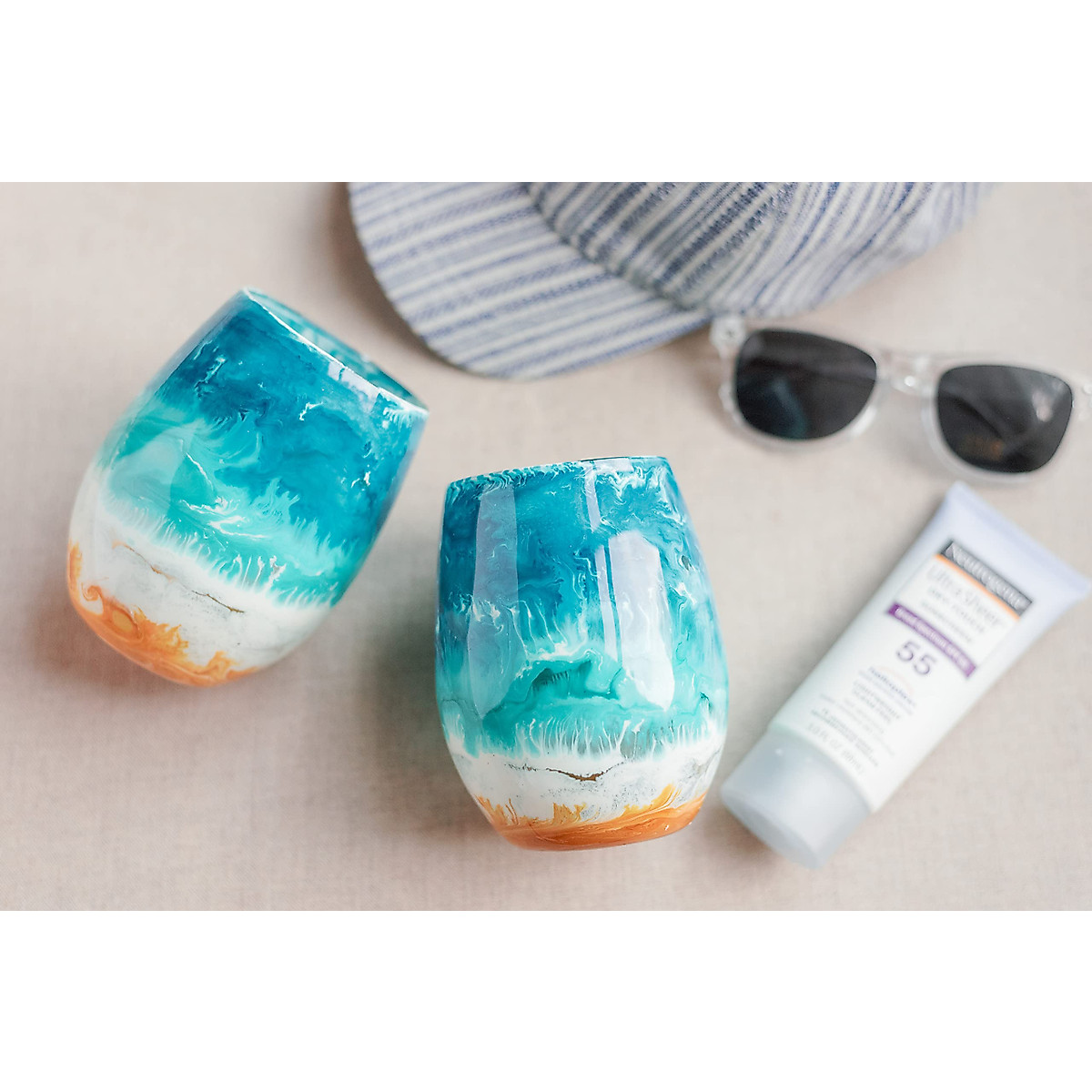 Beach Themed Wine Glass Gift For Mom, Destination Wedding Stemless Wine Glass Gift For Her