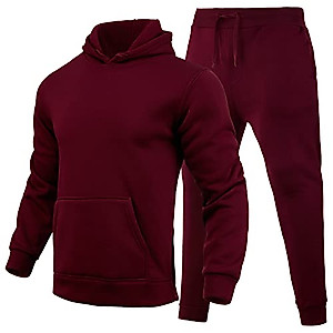 sumensumen Men's Tracksuit 2 Piece Hoodie Sweatsuit Sets, Sweatsuit with Pockets Hoodie Sweatshirt and Jogging Sweatpants Suit Men-01 Wine,X-Large
