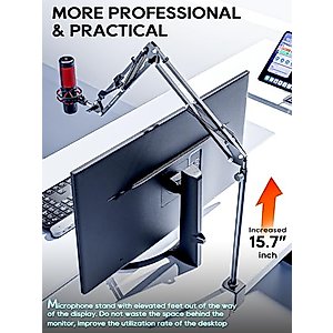 CACENCAN Boom Arm, 360° Rotatable Microphone Stand with Desk Mount, Foldable Desk Mic Arm with 3/8'' to 5/8'' Screw Adapter, Microphone Arm for Live Streaming, Gaming, Podcasting[Heightened Version]