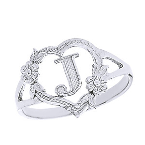 CaliRoseJewelry Sterling Silver Initial Alphabet Heart Personalized Ring (Size 11.25) - Letter J