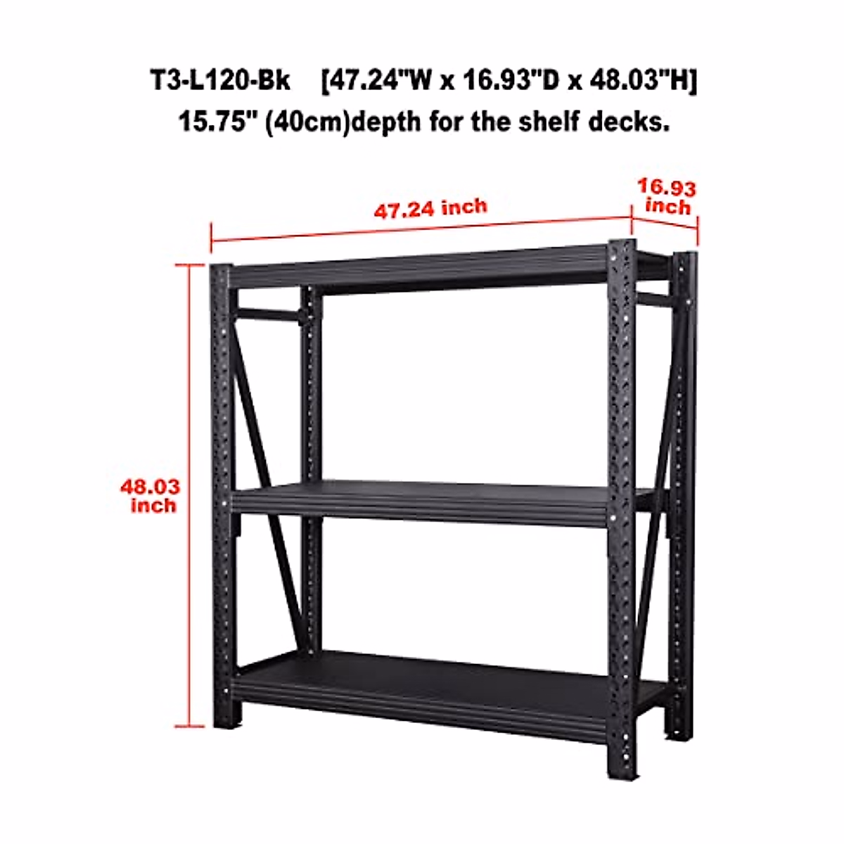 BIBKOK 3-Tier Industrial Shelving Rack, Heavy Duty Workshop Storage Rack, Adjustable Metal Garage Shelf,1500lbs Capacity for Warehouse Basement Storeroom Supermarket