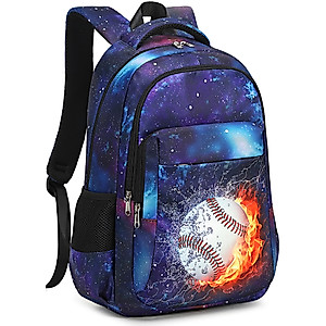 LEDAOU School Backpack Teen Boys Kids Bookbag Daypack School Bag (Baseball)