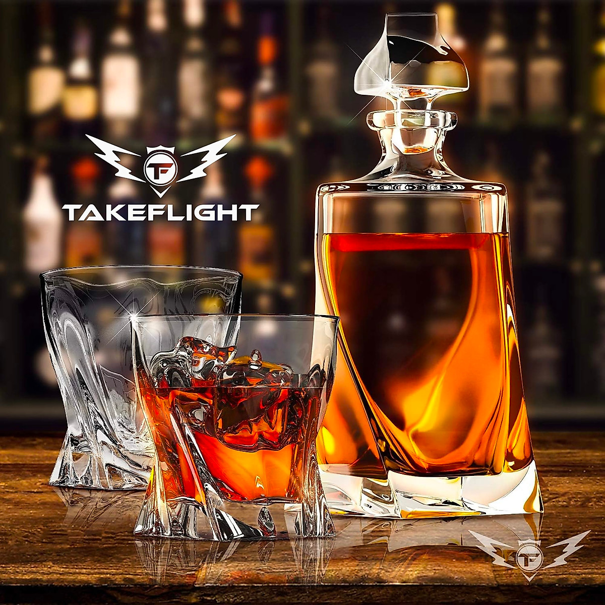 Valentines Day Gift For Him, TF TakeFlight Elegant Crystal Whiskey Decanter Set, Ultimate Gift for Men, Dad, Boyfriend, Legend Inspired Whisky Scotch Glassware, Classic Design, Twist