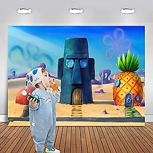 5x3ft Underwater Pineapple House Photography Backdrops Patrick Star Theme Birthday Party Decor Photo Background Cartoon Animation