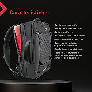 OXIDIA Travel Backpack for Business, Carry on Bag Flight Approved, 15.6-inch Laptop Backpacks, Weekender Backpack for Men, Expandable Capacity (25L, 40L), Waterproof, TSA Friendly (Black)