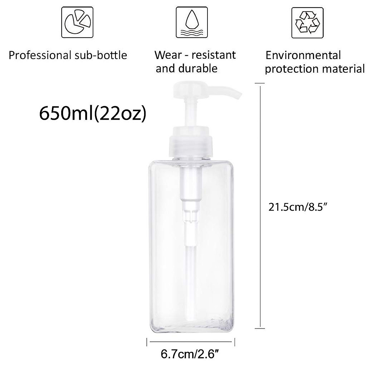 Pump Bottle, Refillable Plastic Empty Lotion Soap Dispenser Liquid Container for Bathroom Shampoo and Body Wash, 22oz/650ml Clear 2 Pack