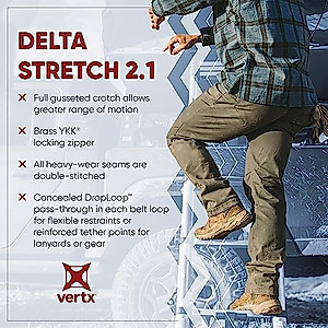 Vertx Delta 2.1 Mens Stretch Pants Straight Leg with Pockets Lightweight Cotton Casual Workwear Pants for Men, Desert Tan, 36W x 34L