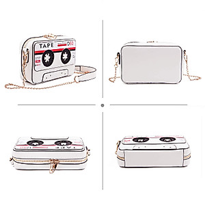 KUANG! Women Retro Cassette Shoulder Bag Tape Shaped Recorder Crossbody Purse Elegant Banquet Evening Handbag for Girls