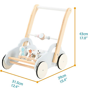 labebe Push Walker Stroller Toys,Pull Wagon for Kid,Gray Animal-Push Toy for Toddler, sit to Stand Learning Walker, 2-in-1 Activity Push Walker for Infant/Child, Wooden Play Wagon 4 Wheel Push Walker