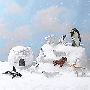 11 Pcs Polar Animals Figurines with Realistic Glowing Igloo Plastic Animal Models Mini Animals Figures Play Figure Playsets Arctic Sea Figurines Toys Cake Topper Toy Gift for Birthday Baby Shower