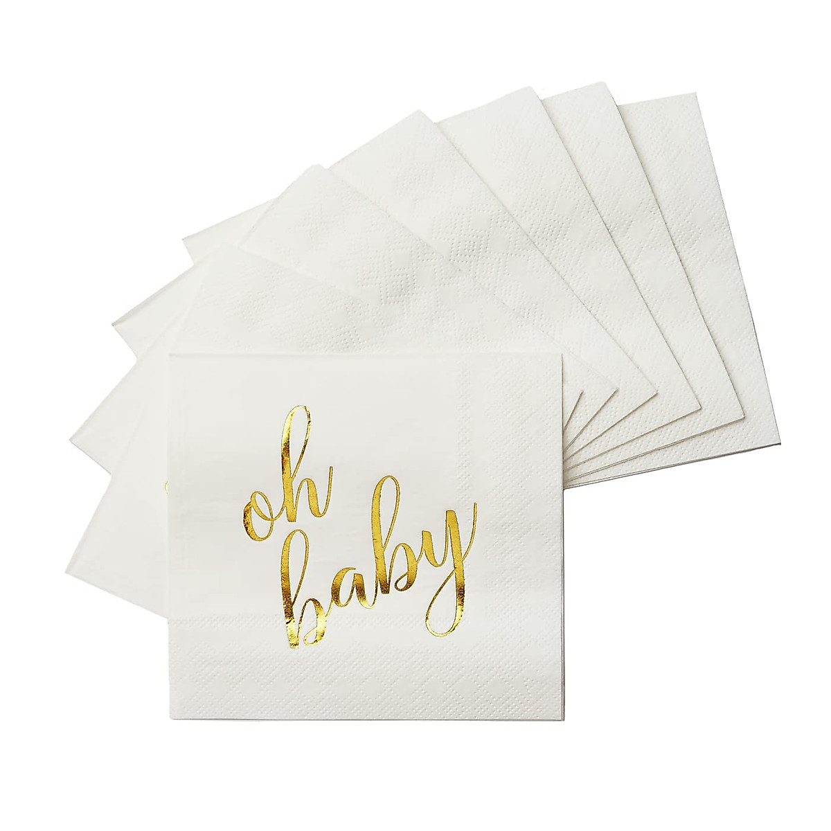 100 Pcs "Oh Baby" White Napkins - 3-Ply White and Gold Cocktail Napkins Baby Shower Party Supplies - Eco-friendly Party Napkins for Dessert Beverage & Table Decorations