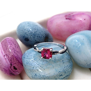 Dazzlingrock Collection 6 MM Cushion Lab Created Ruby with Round Blue Sapphire & Diamond Women Engagement Ring | 10K White Gold, Size 6.5