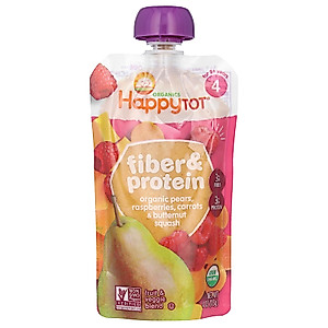 Happy Tot Organics Baby Food Fibre Protein Peer Raspberry Squash Organic, 4 Ounce