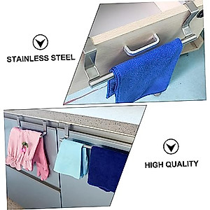 Cabilock 1pc Cabinet Door Hook Over Door Towel Bar Metal Organizer Shelf Storage Hooks Towel Bar with Hooks Bathroom Shelf Towel Rod for Bathroom Stainless Steel Silver Towel Rack Metal Set