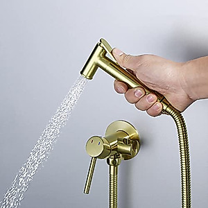 MINJING Concealed Handheld Bidet Sprayer Kit Brushed Gold Hot and Cold Hand Held Sprayer Toilet Attachment with Shower Hose Bathroom Toilet Bidet Mixer Spray Kit,B