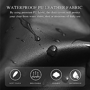 SearchI Waterproof PU Leather Seat Covers for Dining Chairs, 6 Pack Stretch Dining Room Chair Seat Covers, Kitchen Chair Seat Covers Protectors (Black)