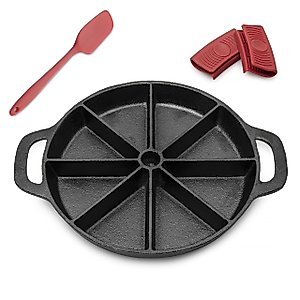 GLOCHYRA Cast iron Cornbread Pan - Wedge Scone Pan for baking - Pre-seasoned Cornbread skillet with dividers 8 section - Completes with silicone handle holder, Spatula
