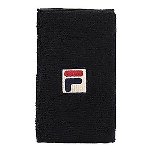 Fila Embroidered Logo Double-Wide Wristbands-Black