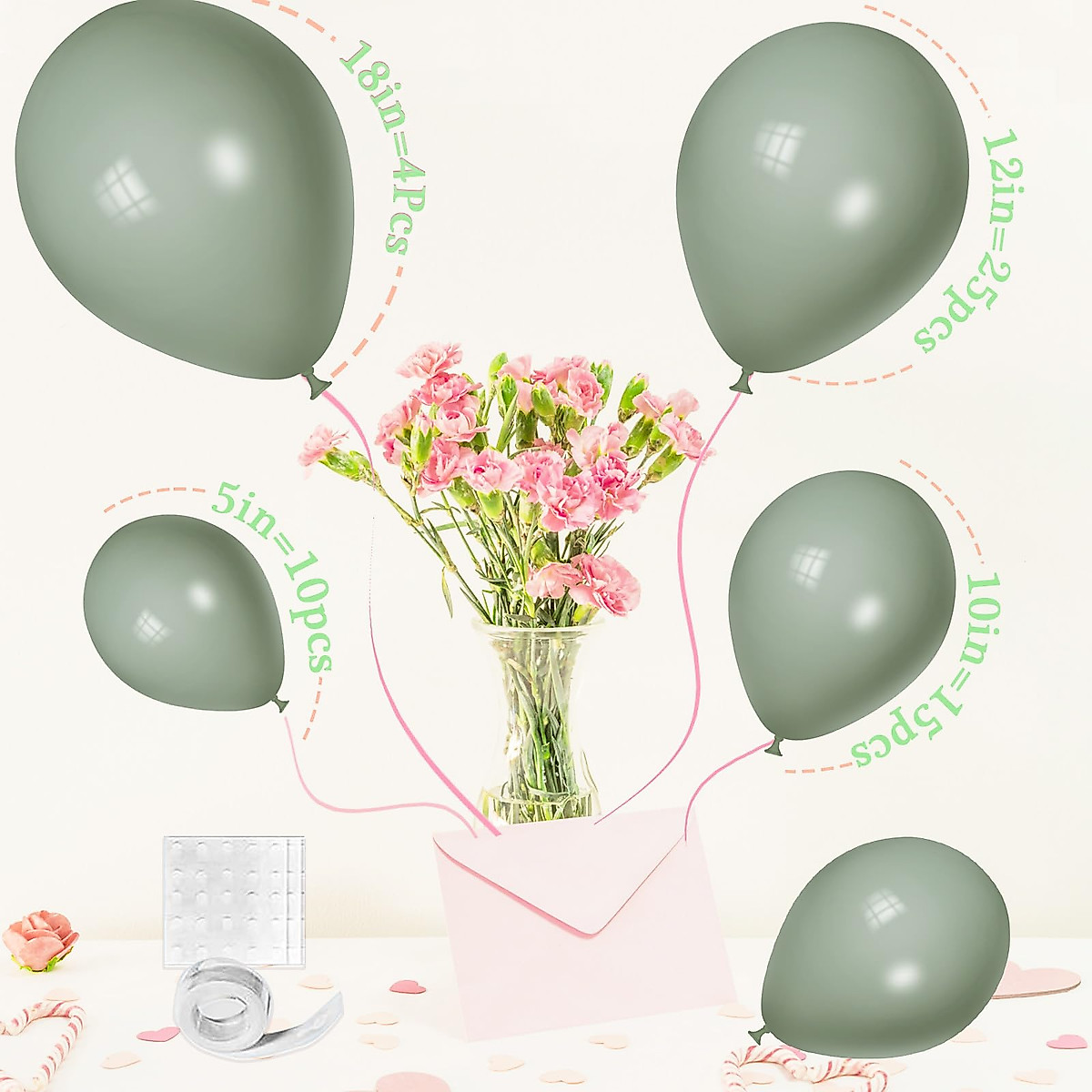Pale Green Balloons, Scmdoti Light Green Balloons Different Sizes 18 12 10 5 Inches, Green Balloon Garland Arch for Safari Party Birthday Baby Shower Bridal Shower Spring Decorations(Pale Green)