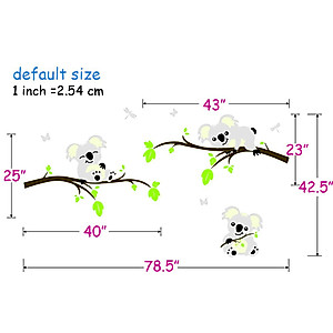Large Koala Tree Branch Wall Decals DIY Wall Decals Peel and Stick Wall Sticker Nursery Baby Room Wall Stickers Wall Art Home Decor, 78"W x 42.5"H