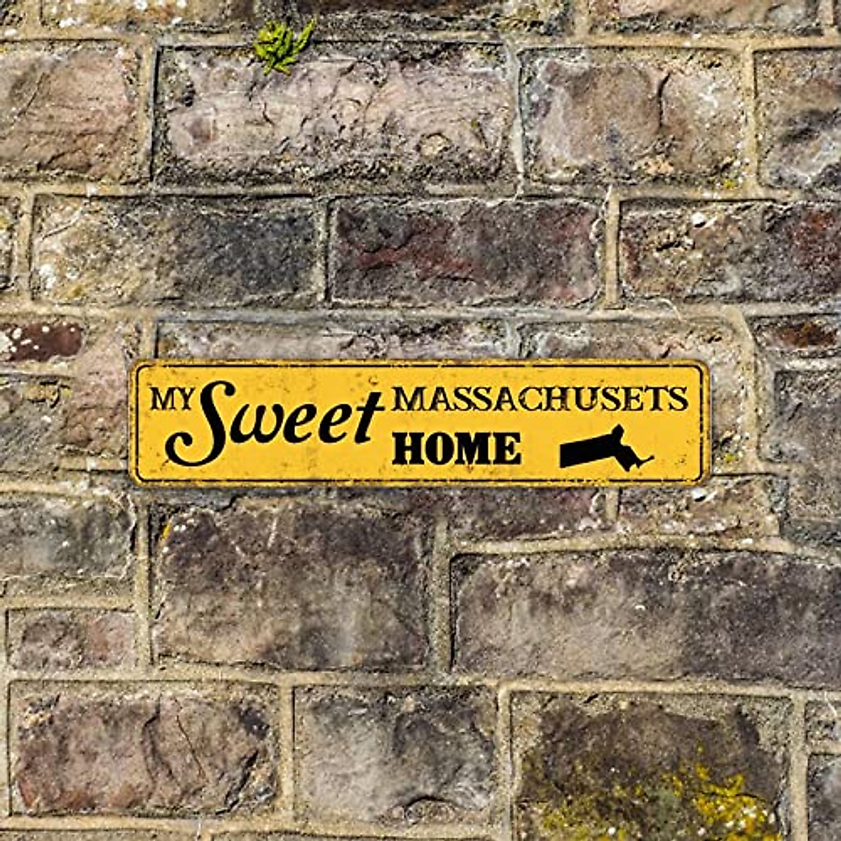 State Map Silhouette Tin Sign My Sweet Home Massachusets Metal Plaque Custom Road Signs Wall Door Plaque for Front Door Garden Yard Porch Man Cave Novelty Valentine's Day Gift 18x4in