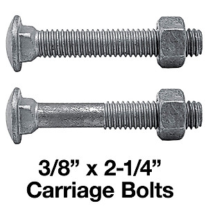 Carriage Bolts 3/8-16 x 2-1/4": w/Nuts Galvanized Bulk Carriage Bolt ~ Coarse Thread (2 1/4 inches Long) (100 Pieces) - Chain Link Fence Carriage Bolt w/Nuts