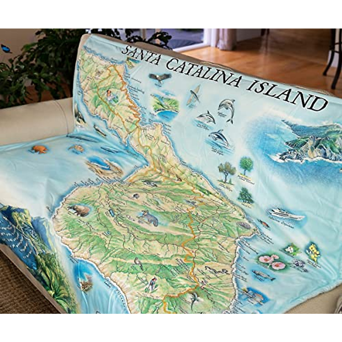 Catalina Island Map Fleece Blanket - Hand-Drawn Original Art - Soft, Cozy, and Warm Throw Blanket for Couch - Unique Gift - 58"x 50"