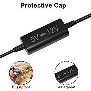 QIUCABLE 5V to 12V DC Converter, 5V USB to 12V DC Step Up Cable - 5FT 1.2A Boost Voltage Transformer, Compatible with Power Bank/CCTV System/Monitor/Camera/Speakers