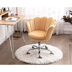 CIMOTA Desk Chair Velvet Cute Adjustable Vanity Chair Modern Home Office Chair Scalloped Task Chair with Wheels for Teens Adults Bedroom/Study/Make Up/Computer Room, Yellow