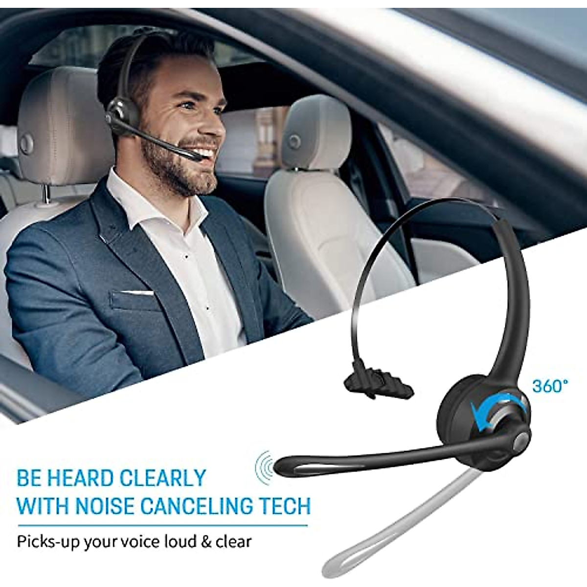 BlueFire Wireless Headphones, Pro Trucker Headset, Wireless Over Head Earpiece, On Ear Car Headphones with Microphone for Truck Driver, Phones, Skype, Call Center, Office