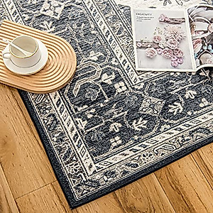 VK VK·LIVING Washable Rug 5x7 Area Rug for Living Room Bedroom Rug Lightweight Large Area Rug Thin Vintage Rug No Smell Machine Washable Rug for Dining Room Home Kitchen, Darkgrey&Olive Green