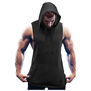 COOFANDY Mens Workout Hooded Tank Tops Bodybuilding Muscle Cut Off T Shirt Gym Hoodies, Black, Large, Sleeveless