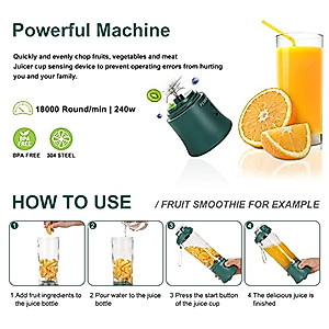 Portable Blender, Personal Blender for Shakes and Smoothies, USB Rechargeable 600Ml Juicer Cup, Mini Blender with Six Strong Stainless-Steel Blades for Kitchen, Camping, Travel (Green)