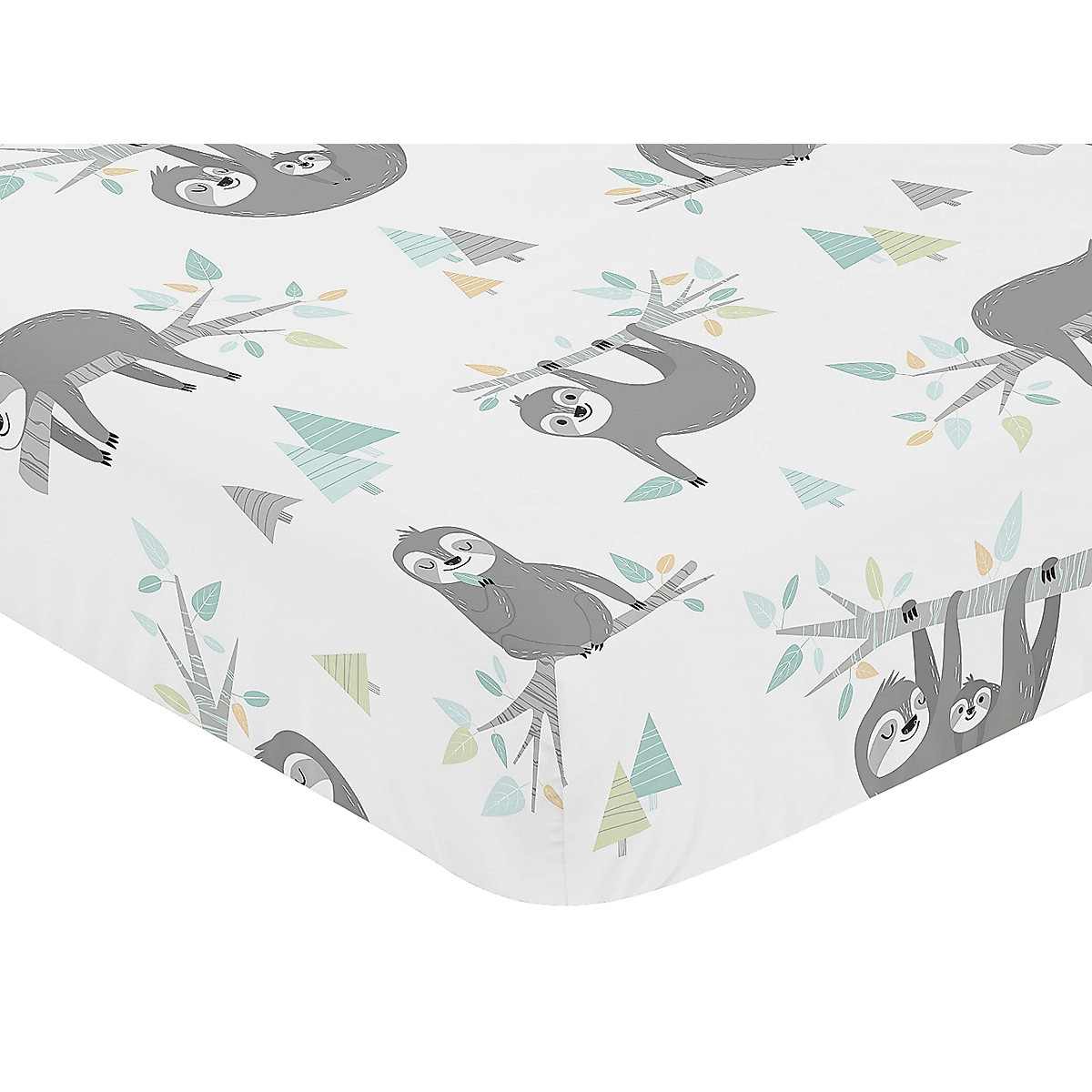 Sweet Jojo Designs Blue and Grey Jungle Sloth Leaf Unisex Boy or Girl Baby or Toddler Nursery Fitted Crib Sheet - Turquoise, Gray and Green Botanical Rainforest