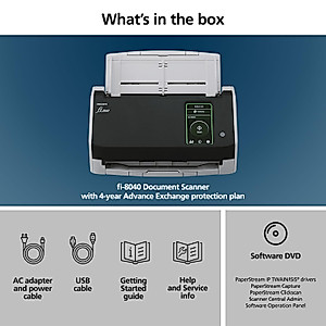 RICOH fi-8040 Premium Fast Front Office & Desktop Document, Receipt, ID Card Scanner with 50 Page Auto Feeder and PC-Less DirectScan Network Scanning Capability with 4-Year Advance Exchange Warranty