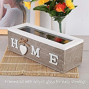 Tea Storage Box Wooden Tea Storage Organizer Box with Clear Acrylic Glass Lid Tea Bag Holder Teabag Sorter Small Items Container for Jewelry Sugar Packets(3 Compartments)