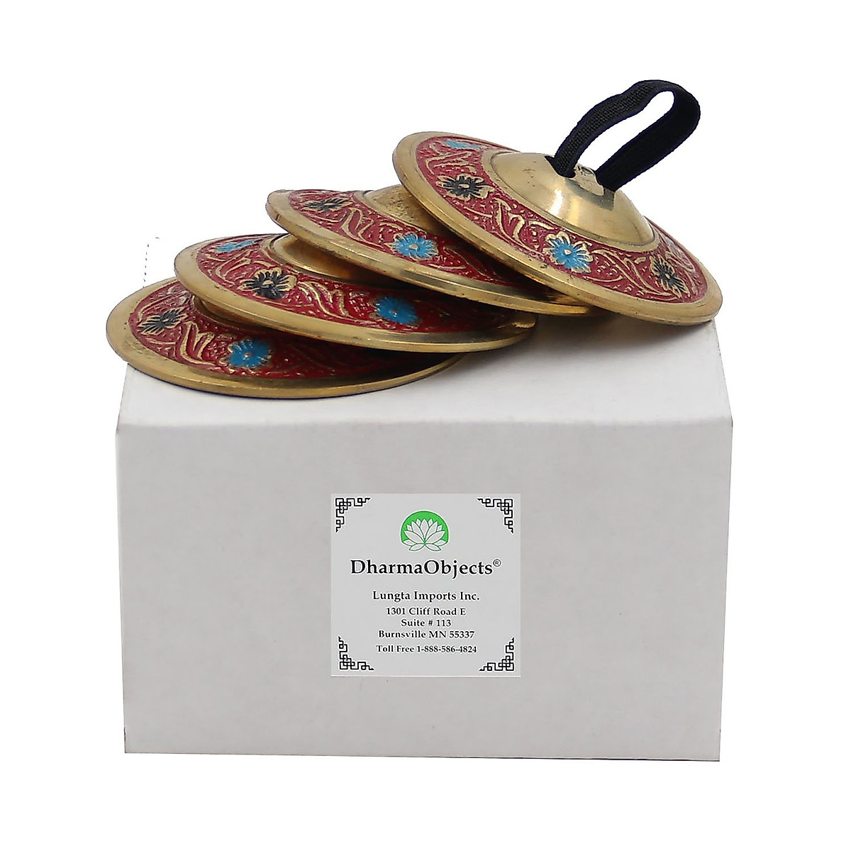 2 Pairs Brass Floral Finger Cymbals Zills for Belly Dancing (Red)