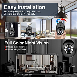 3MP Optiguard Light Bulb Camera 360° Wifi Outdoor&Indoor 2.4GHz,Color Day&Night,Light Socket Security Camera Motion Detection,Wireless Light bulb 1 Month Free Cloud Storage