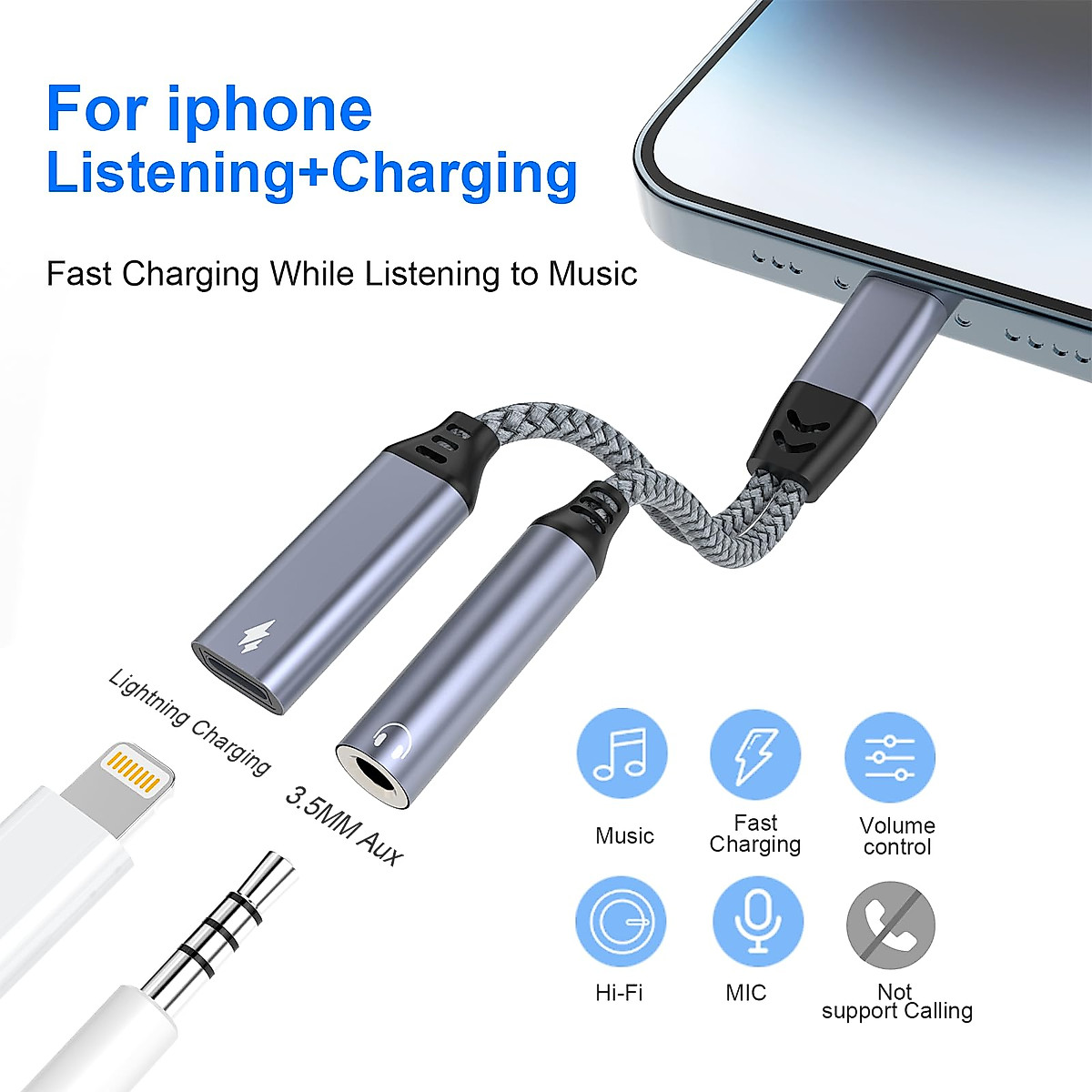 Opluz 2-in-1 Lightning to 3.5mm Headphone and Charger Adapter for iPhone, iPad, and Other Apple Devices
