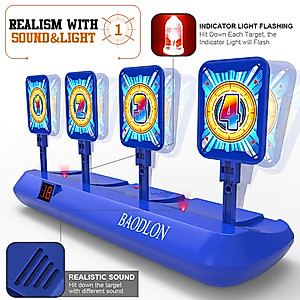 BAODLON Digital Shooting Targets with Foam Dart Toy Gun, Electronic Scoring Auto Reset 4 Targets, Shooting Game Toys Gifts for Age of 5, 6, 7, 8, 9, 10+ Years Old Kids, Boys, Compatible with 2 Toy Gun