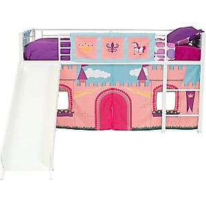 DHP Princess Castle Design Curtain Set for Junior Loft Bed, Kids Furniture, Pink