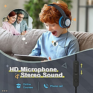 LORELEI E7 Kids Headphones with Microphone, Safe Volume Limiter 85/94dB, Foldable Stereo Tangle-Free On-Ear Wired Headphones for Toddlers/Boys/Girls/School/iPad/Laptop/Travel (Black&Blue)