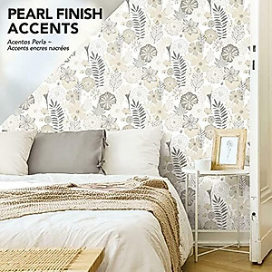 RoomMates RMK11326WP Beige Perennial Blooms Peel and Stick Wallpaper, Roll, Beige