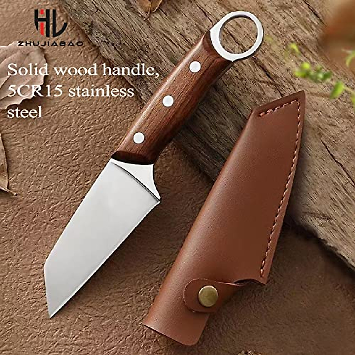 HL zhujiabao 2 Pcs Knives Set- Fixed- 8.5 inch Carbon Steel Knife with Leather Sheath-Wooden Handle Bushcraft Knife-Outdoor Full Tang Knife- Useful Knives-Survival Tactical Camping Knife-Utility Knife