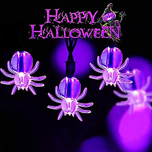 DYTesa Halloween Solar String Lights, 21.3 Ft 30 LED Purple Spider LED Lights IP65 Waterproof for Halloween Outdoor Indoor Party Decor, Patio, Lawn, Garden, Yard