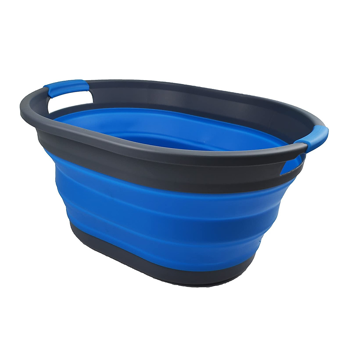 SAMMART 32L (8.4 Gallon) Collapsible Plastic Laundry Basket - Foldable Pop Up Storage Container/Organizer - Portable Washing Tub - Space Saving Hamper/Basket, Water Capacity: 24L (1, Grey/Blue)