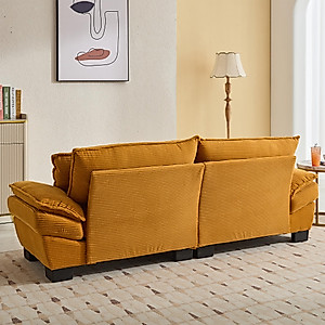Anwick Loveseat Sofa 84" Deep Seat Corduroy Couch, Upholstered 2 Seater Sofa with Pillows, Modern Comfy Sofas for Living Room Bedroom Apartment (Yellow)