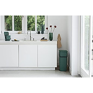 Brabantia Sort & Go Kitchen Recycling/Garbage Trash Can (10.6 Gal/Fir Green) Large Refuse Organiser with Handle & Removable Lid, Easy Clean, PerfectFit Bags Included