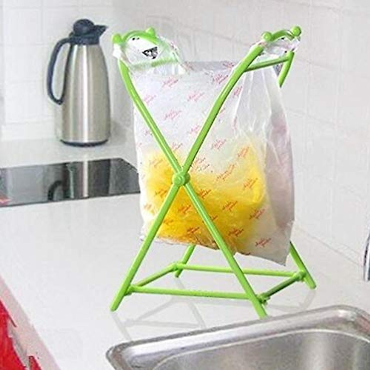 Luxshiny Desktop Stand 2pcs Garbage Bag Rack Plastic Frame Kitchen Garbage Bag Storage Rack Folding Garbage Shelf Bag Fixing Bracket Portable Hamper Stand for Bathroom Kitchen Green Hanger Hooks