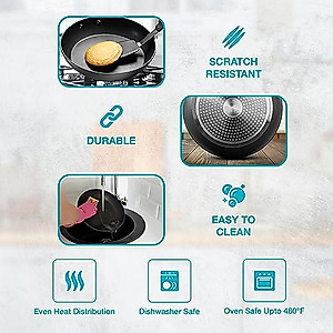 Nonstick Frying Pan - Kitchen Cookware Set 10” Hard Anodized Skillet, Lid and Silicone Spatula - Egg Pan - Non Stick Frying Pans for Cooking - Gas, Electric, Oven or Induction Cookware Kitchen